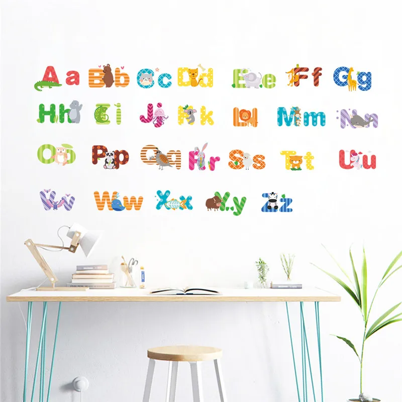 English Alphabet With Cute Animal Wall Stickers For Kids Room Home ...