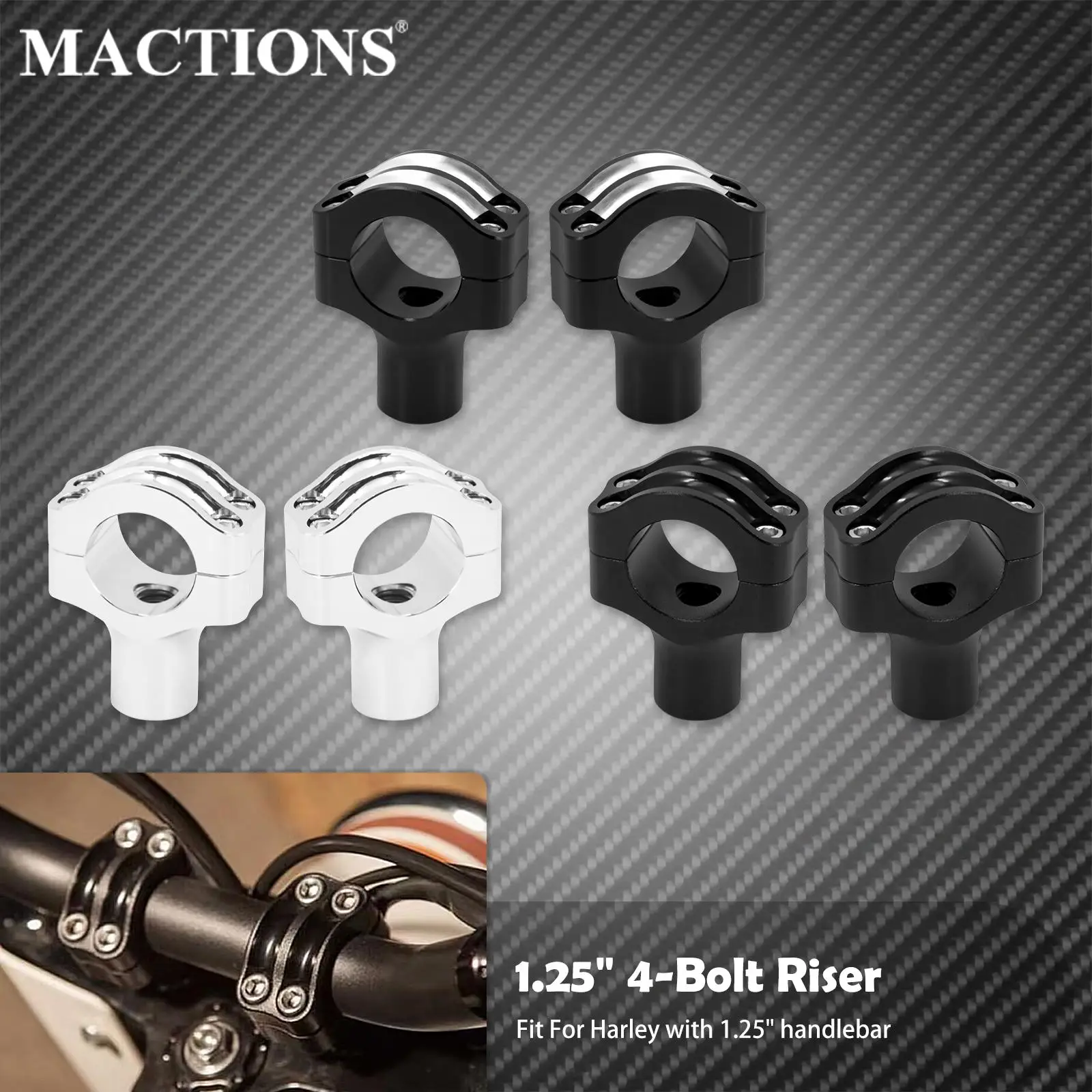 Motorcycle-Universal-1-25-Handlebar-Risers-Clamp-Mount-Kit-Black-Chrome ...