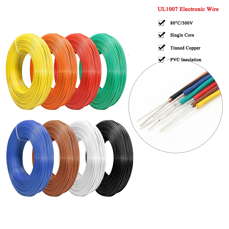 5-10-20M-UL1007-Wire-Tinned-Copper-Single-Core-PVC-Insulation-14-16-18 ...