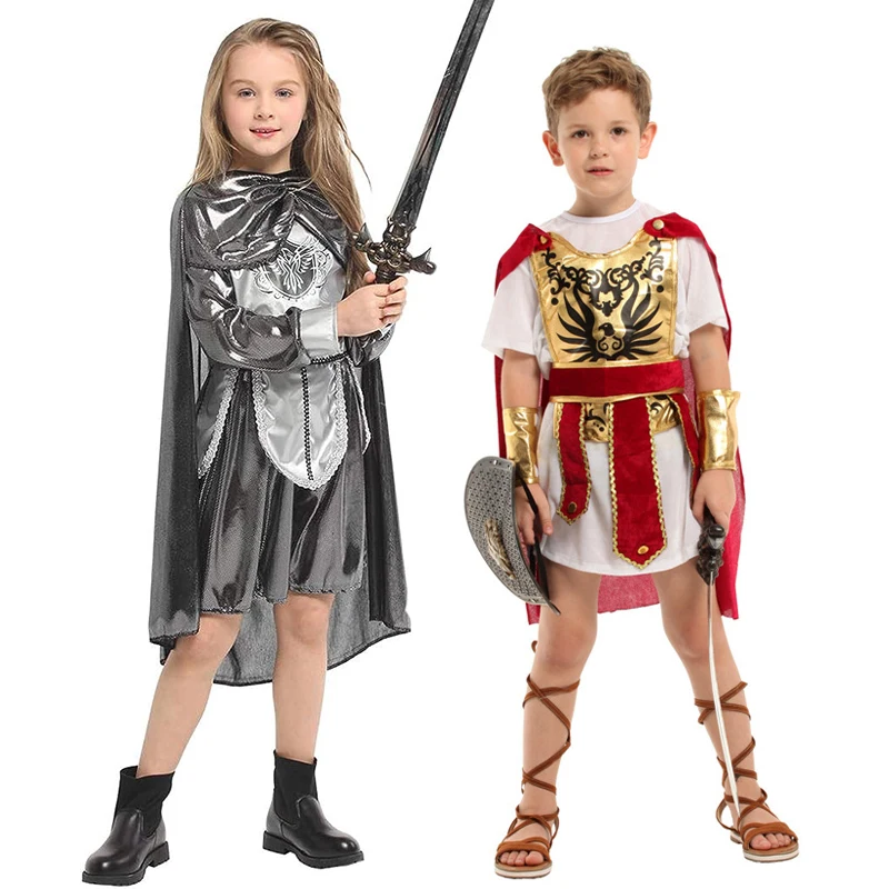 Kids-Boys-Child-Roman-Guard-Cosplay-Girls-Gladiator-Warrior-Silver ...