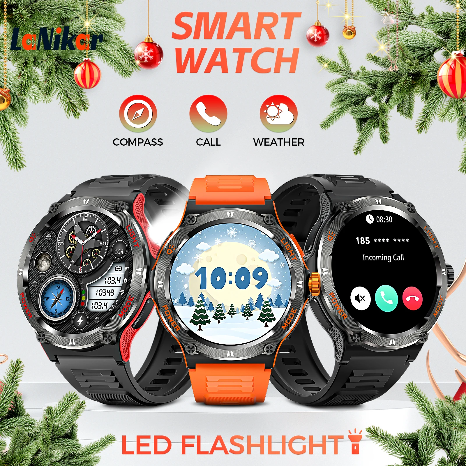 LaNikar Smart Watch 3ATM Waterproof 1.53" New KT76 Men Sport With ...