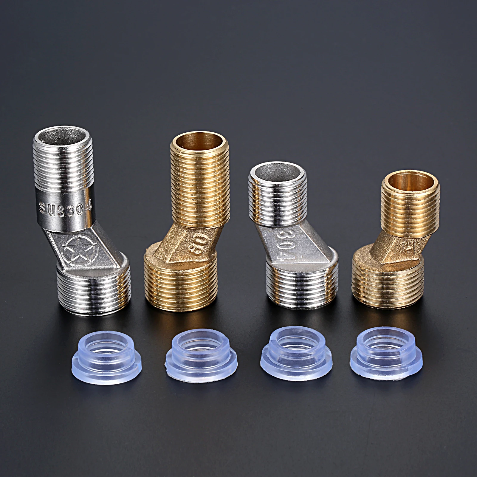 2pcs-Faucet-Angle-S-unions-Adjustable-Arm-Shower-Tape-Adapter-Brass ...