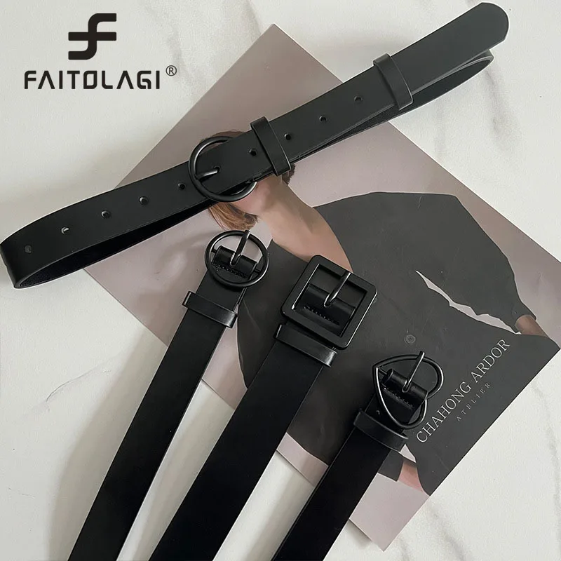 Cintur-n-negro-de-cuero-PU-para-hombre-y-mujer-correa-de-cintura-con ...