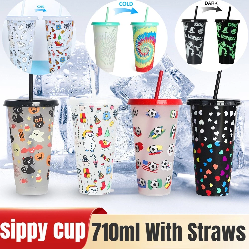 710ml with Straws Creative Reusable Water Cups Changing Colour Cup ...