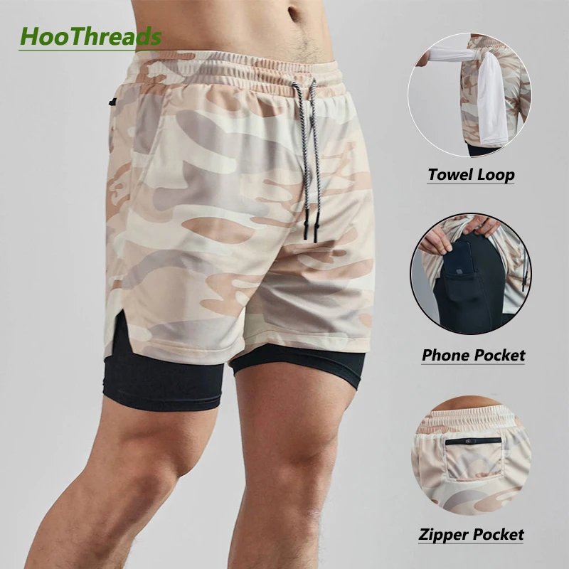 Mens Athletic Active Shorts 2 in 1 Gym Shorts with Towel Loop Zipper ...