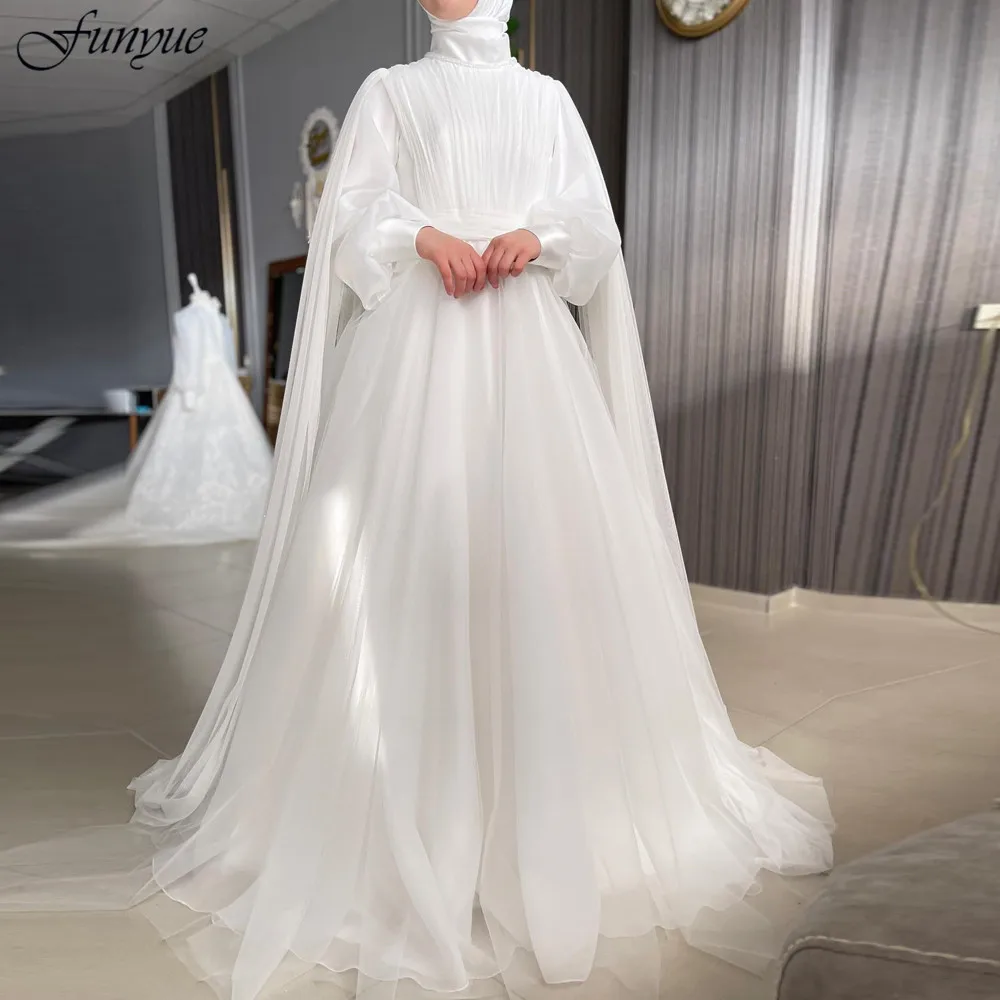 Funyue-Muslim-Long-Sleeve-Wedding-Gown-with-Cape-Hijab-Islamic-Bridal ...