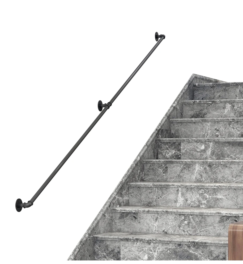 DIYHD-Stair-Black-Pipe-Handrail-with-Wall-Mount-Supports-Rustic-Black ...