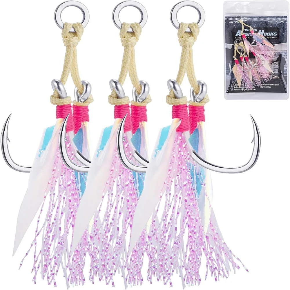 Goture Fishing Hooks Glow Jigging Hooks Double Assist Hooks Kit Jig ...