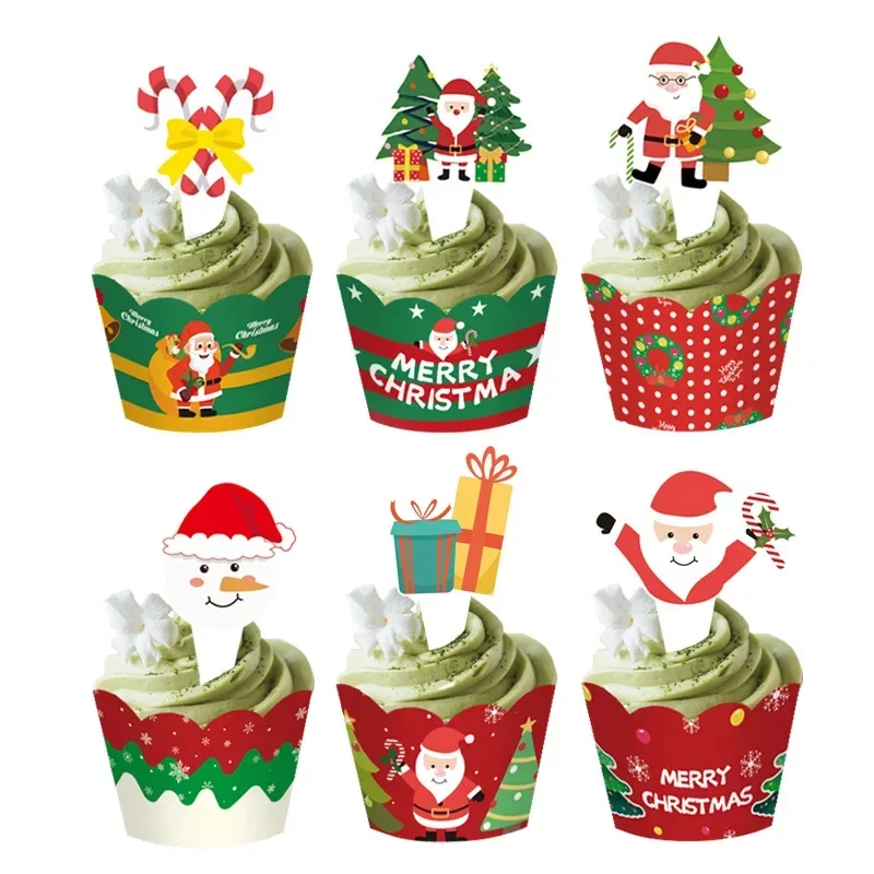 Feliz-Natal-Papel-Cupcake-Wrapper-Papai-Noel-veados-Bolo-Topper-Natal ...