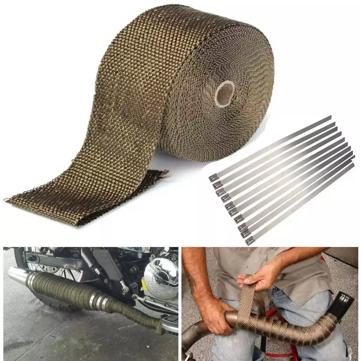 10m Motorcycle Exhaust Wrap With 10 Ties Muffler Thermal Tape Heat ...