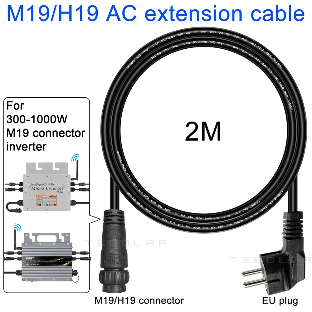 2 Meter M19/H19 AC Extension Cable EU Plug For Inverter With M19/H19 ...