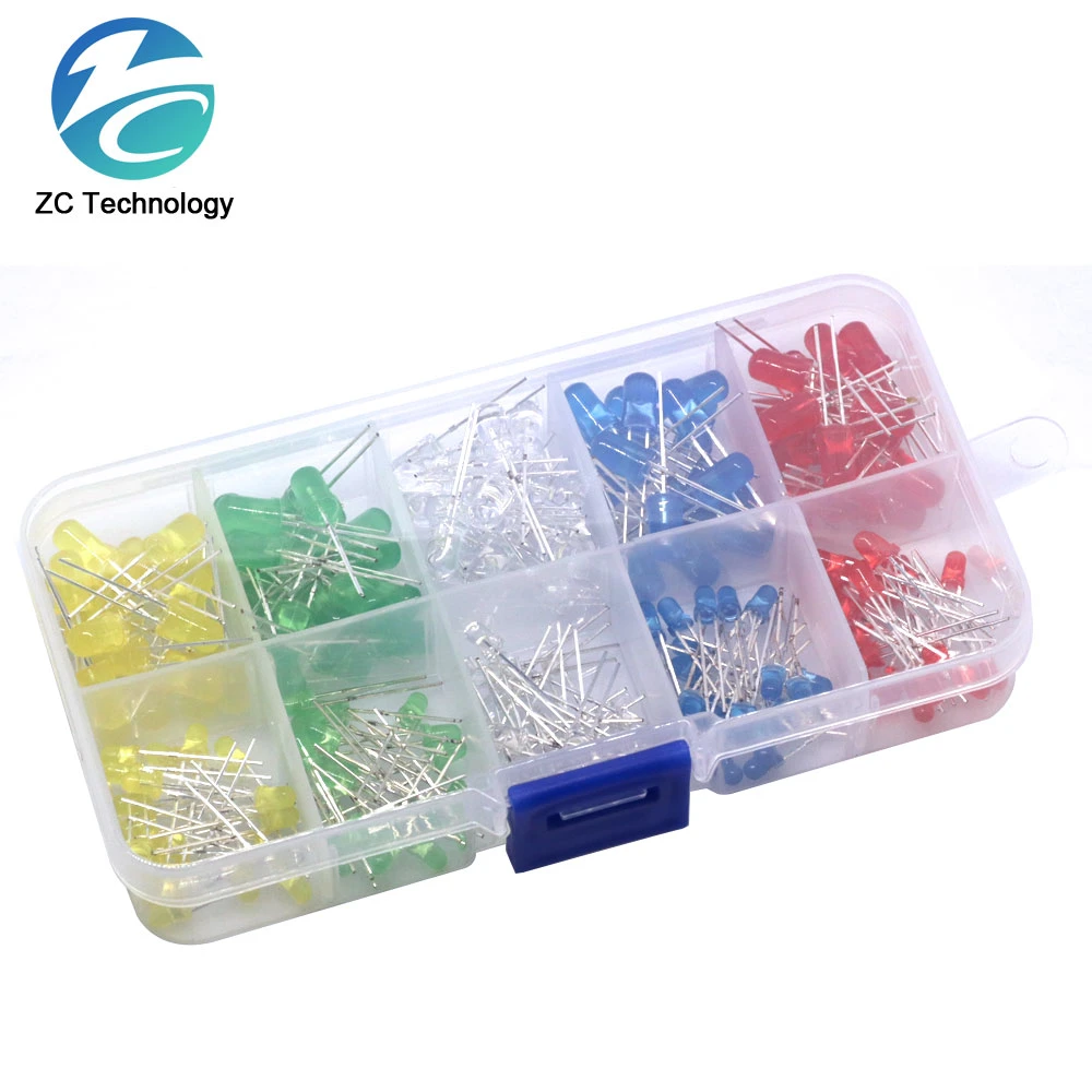 200pcs/lot 3mm 5mm Led Kit With Box Mixed 5 Color Red Green Yellow Blue ...
