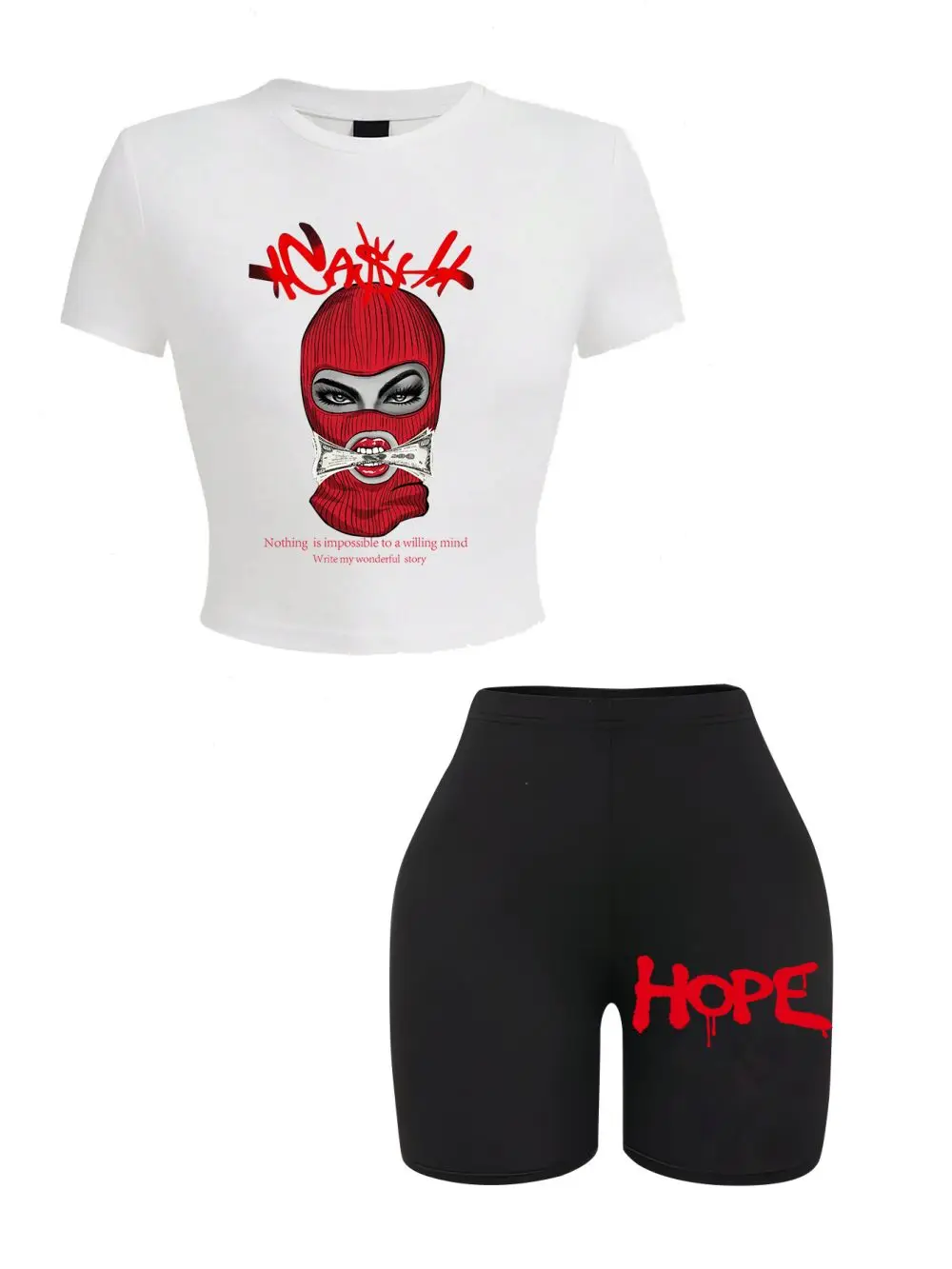 Summer-Women-Slim-fit-T-Shirts-Pants-A-Lady-Wearing-Mask-Prints-Crop ...