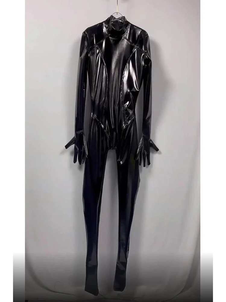 Separate Finger Wet Look PVC Catsuit Shiny PU Leder Zipper Öffnen ...