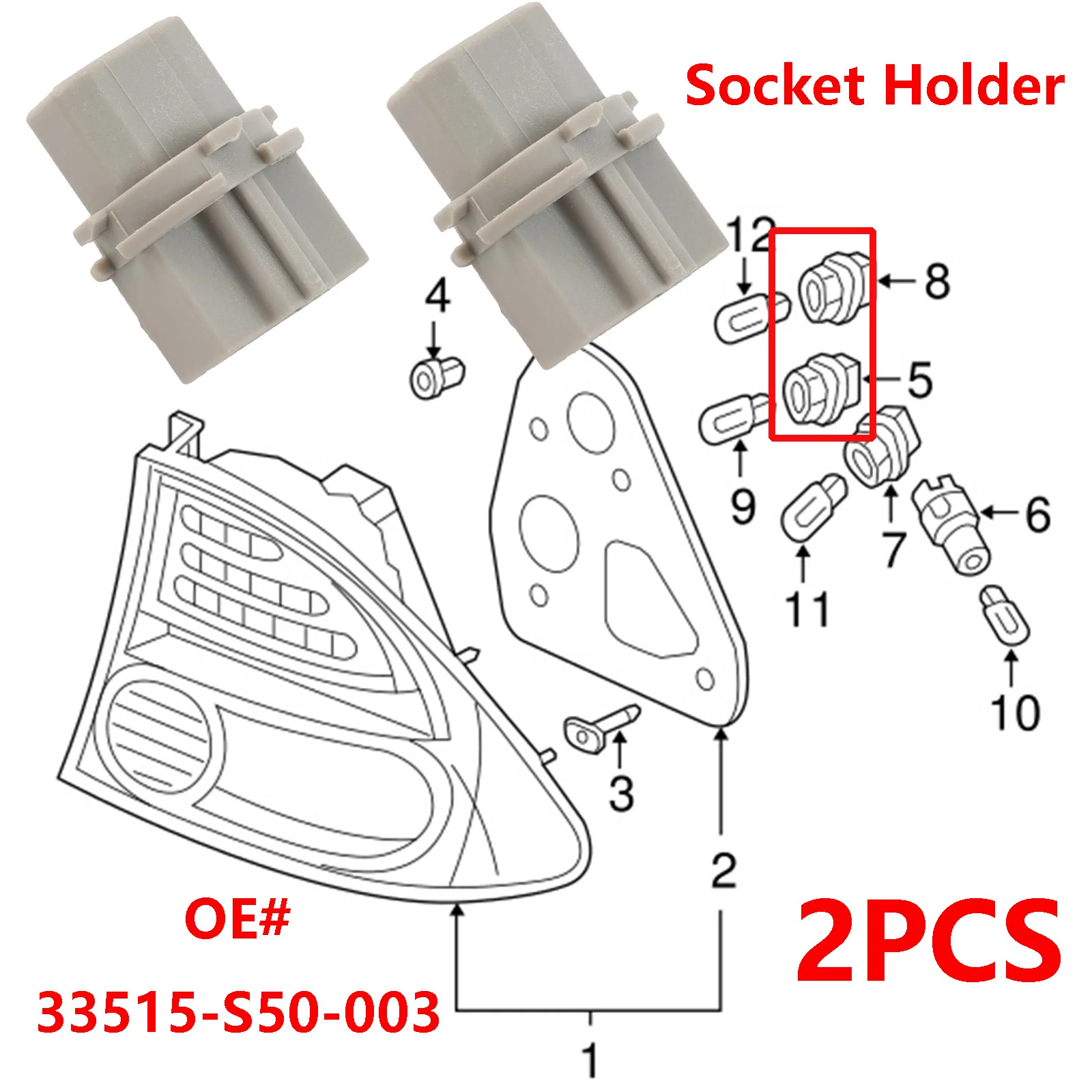 2Pcs Gray Brake Tail Lamp Rear Light Bulb Socket Holder ABS Plastic For ...