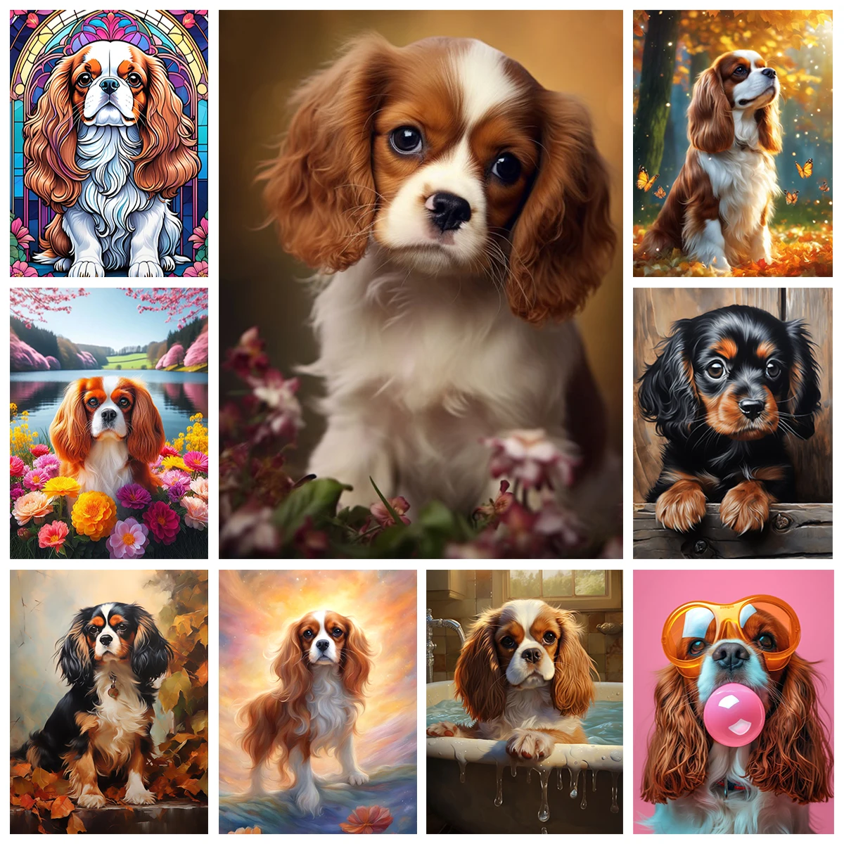 King Charles Spaniel Diamond Painting Pet Dog Art Portrait Diy Diamond ...
