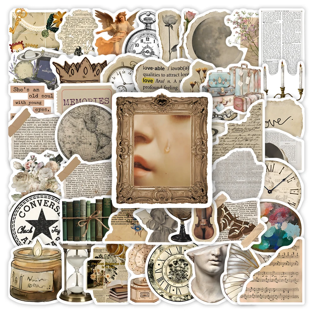 Vintage Elements Newspaper Stickers DIY Gift Toys Waterproof Decal for ...