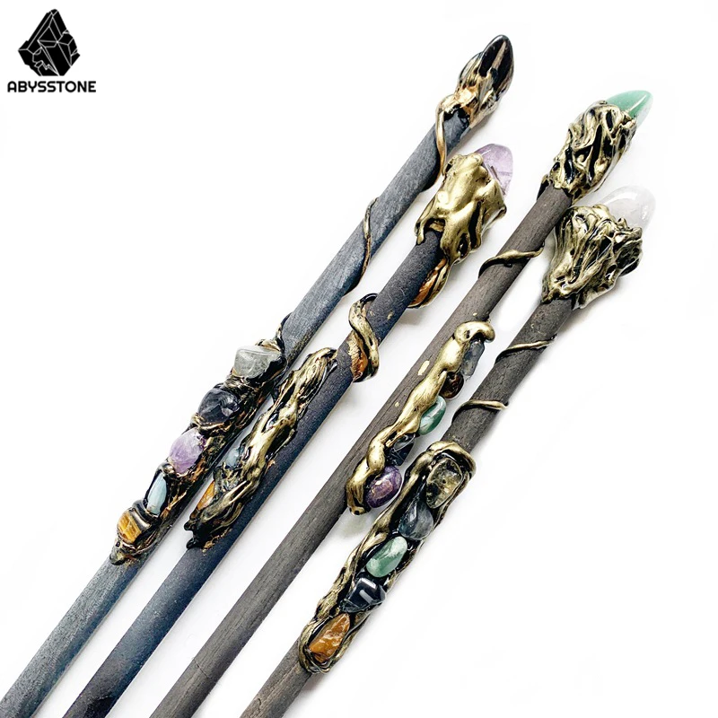 Natural Crystal Magic Witch Wand Raw Stones Amethyst Citrine Pagan ...