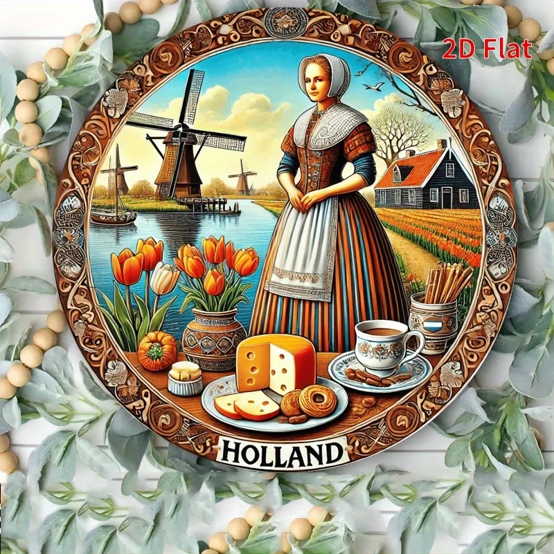 Dutch Wall Decor Metal Art, Traditional Windmill Tulip Painting ...