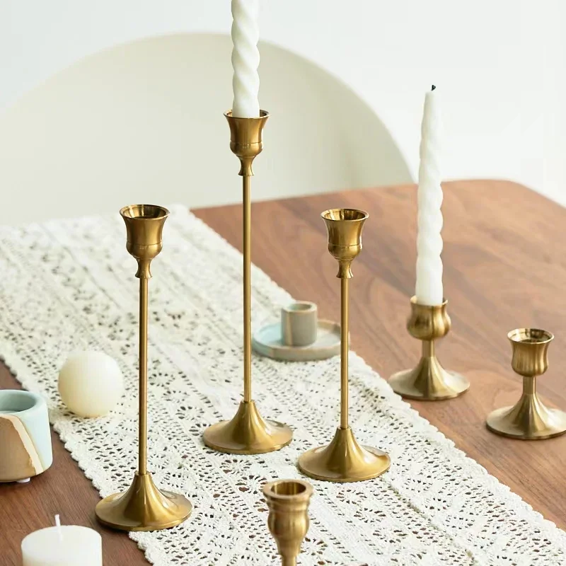 3pc Candlestick Holders Kit Brass Gold Candlestick Set Candle Holders ...