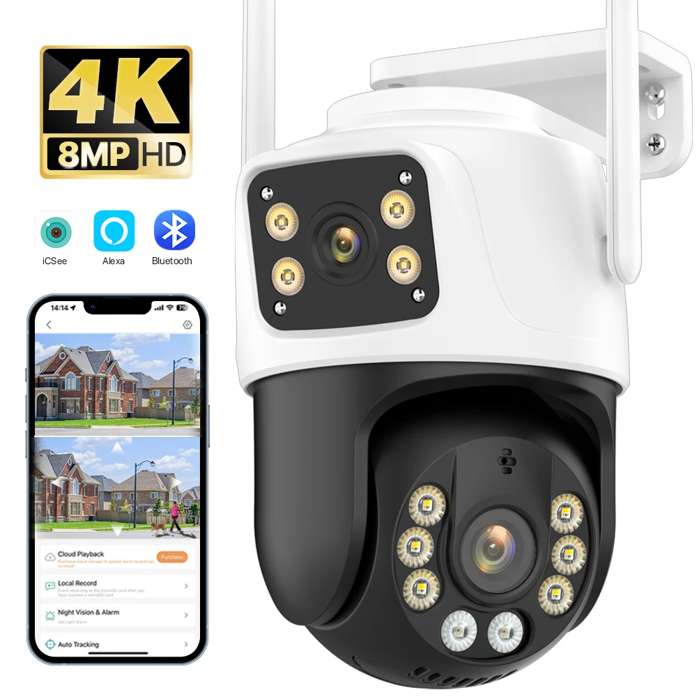 IP Camera Outdoor 4K 8MP HD Wireless Security PTZ Camera Dual Lens ...