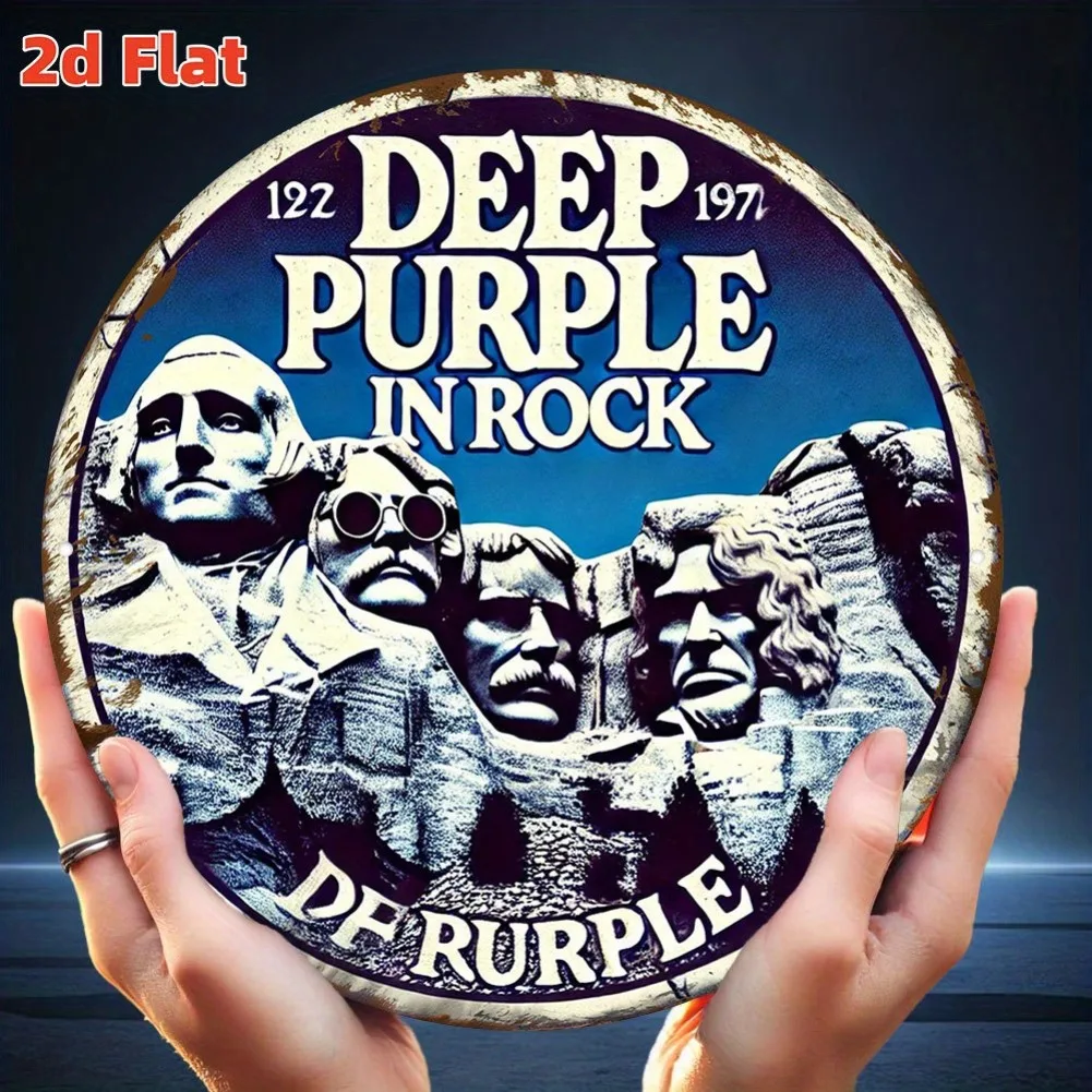 7.79x7.79" 2D Flat Vintage "Deep Purple Rock" Metal Wall Art Plaque ...