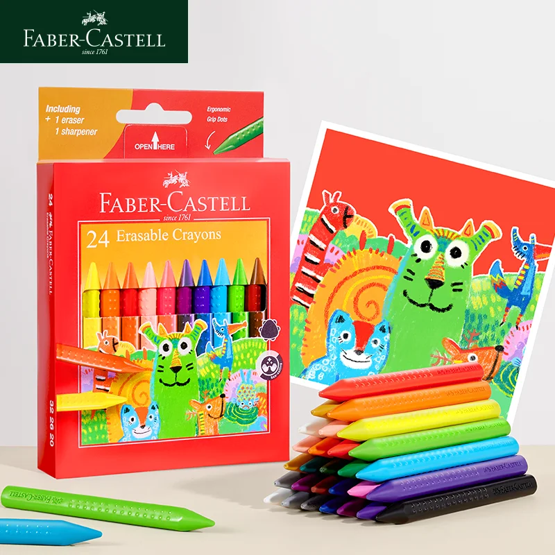 12/24 colores Faber Castell crayones de plástico borrables borrador y ...