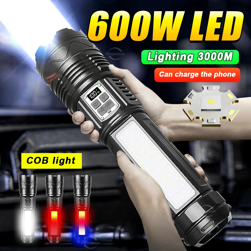 Super-High-Power-Led-Rechargeable-Flashlight-10000mAh-Powerful-Strong ...