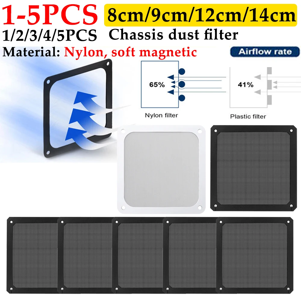 1-5PCS-80-90-120-140mm-PC-Chassis-Cooling-Fan-Dust-Filter-Magnet ...