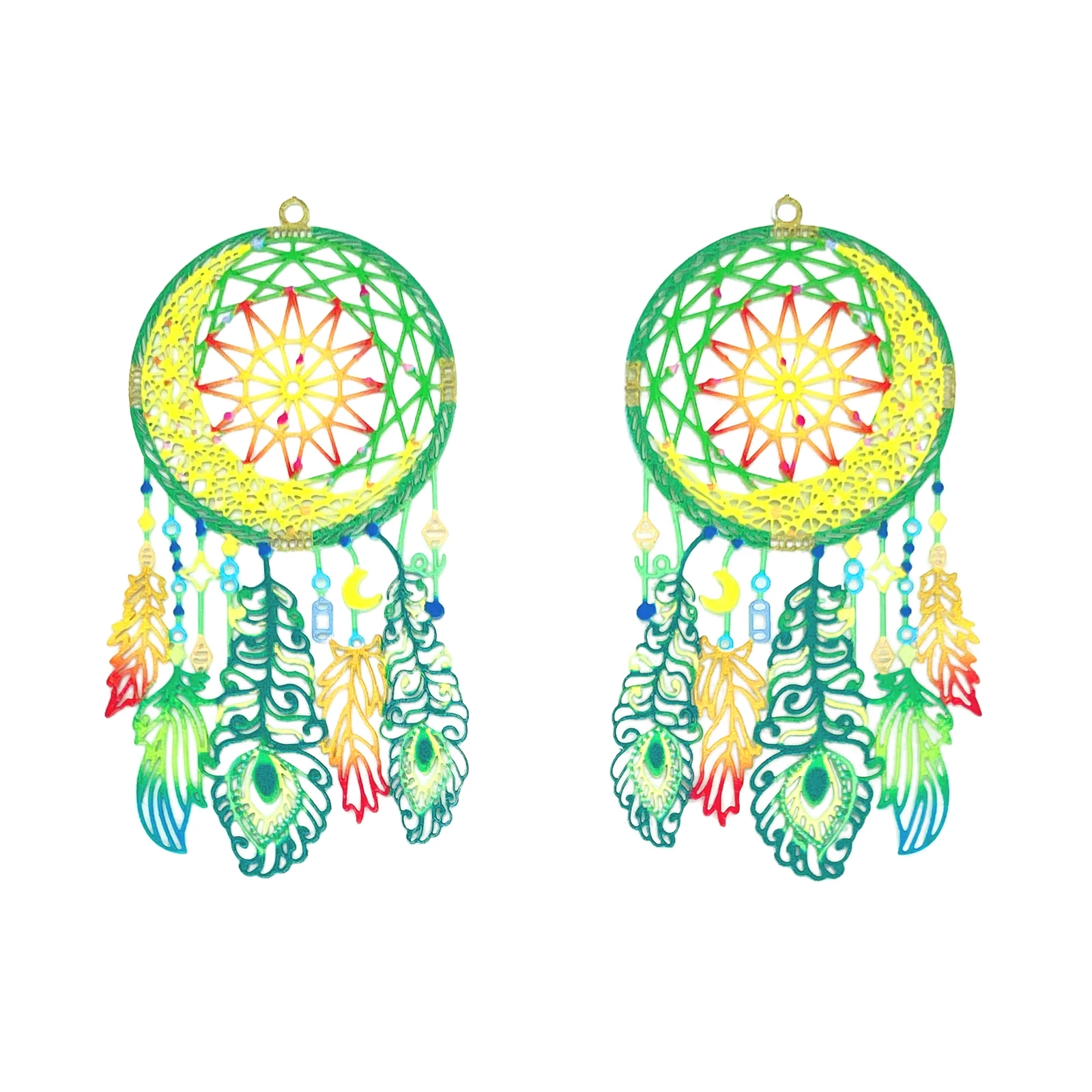 4pcs 30*57mm Hollow Peacock Feather Dreamcatcher Charms Multicolor ...