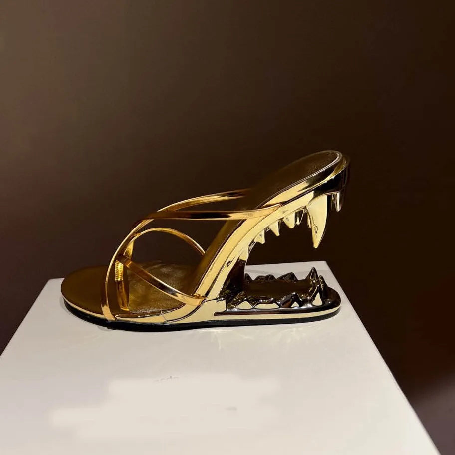 Women-designer-brand-wedge-GCDS-Gold-Morso-Heeled-Sandals-leather-Open ...