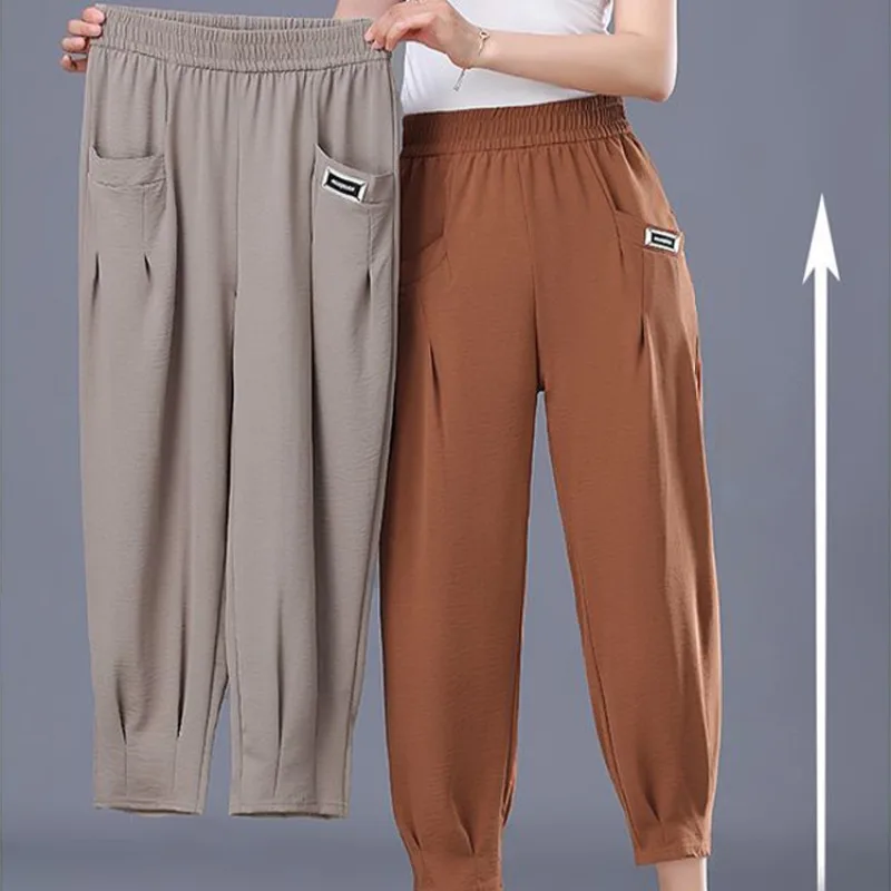 Women's Thin Casual Capri Pants Midaged Fashion Summer Pants Loose ...