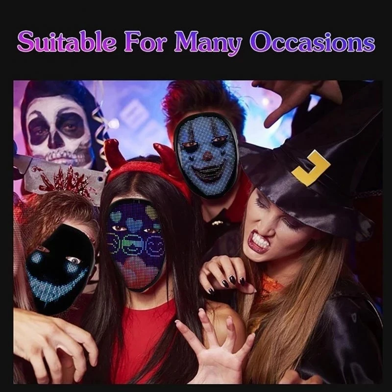 Halloween Christmas Full Color LED Face Changing Glowing Mask APP ...