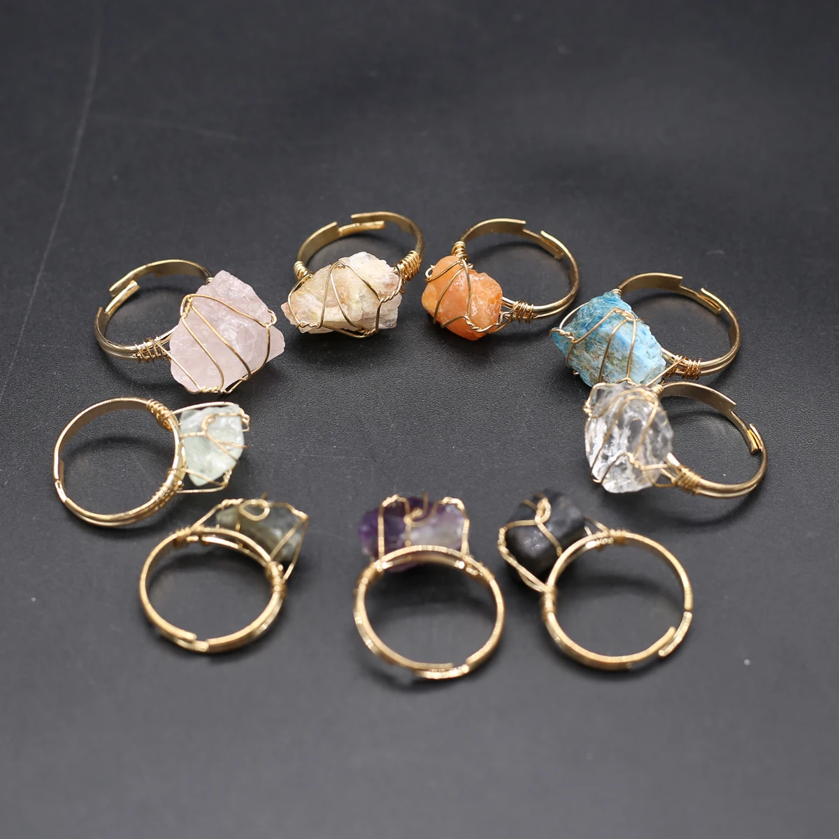 21x28mm Irregular Shape Open Mens Ring Natural Stone Crystal Agate ...