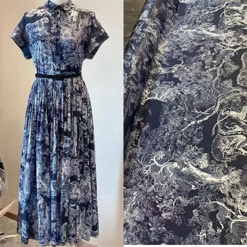 Neue Navy Blau Beast Drucken Twill Stretch Seide Hohe Qualität Material ...