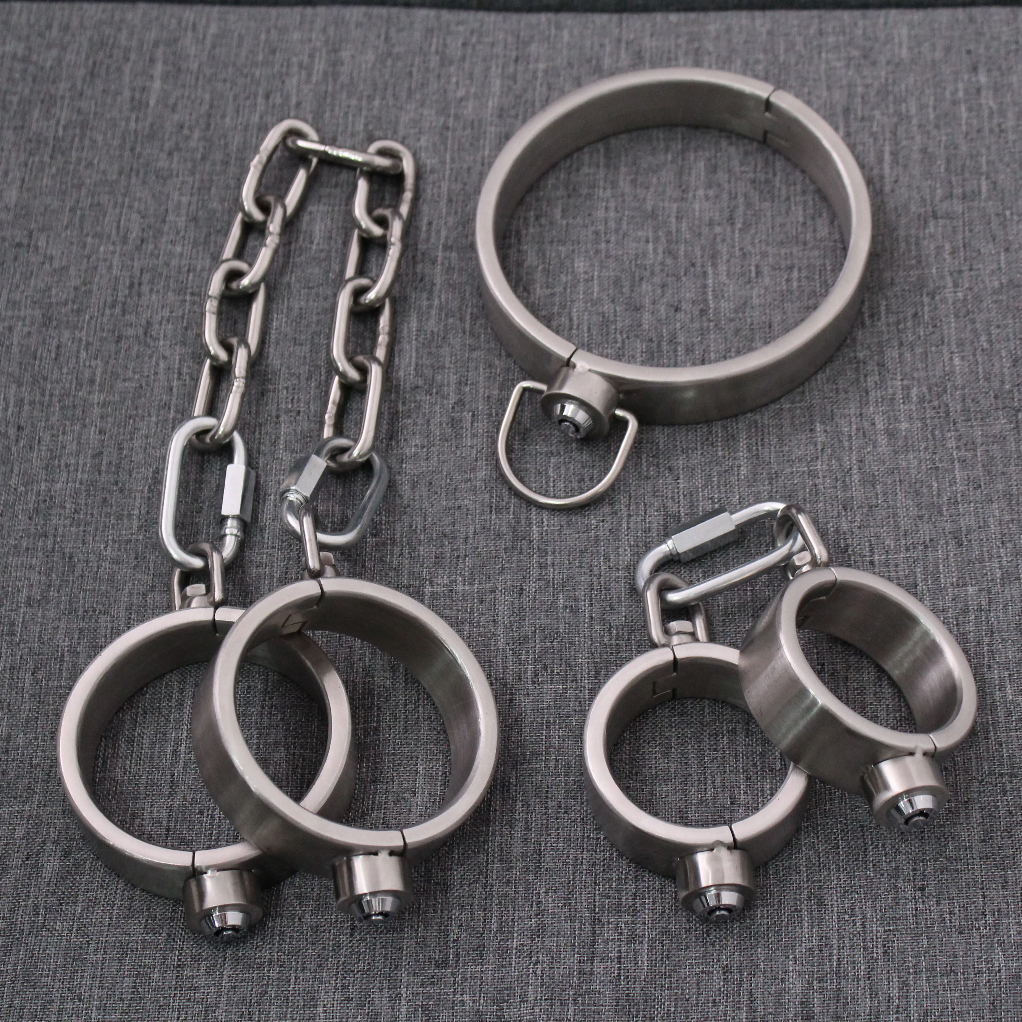 Heavy-Duty-Stainless-Steel-Handcuffs-Ankle-Cuffs-Neck-Collar-Press-Lock-BDSM-Restraints-Bondage ...