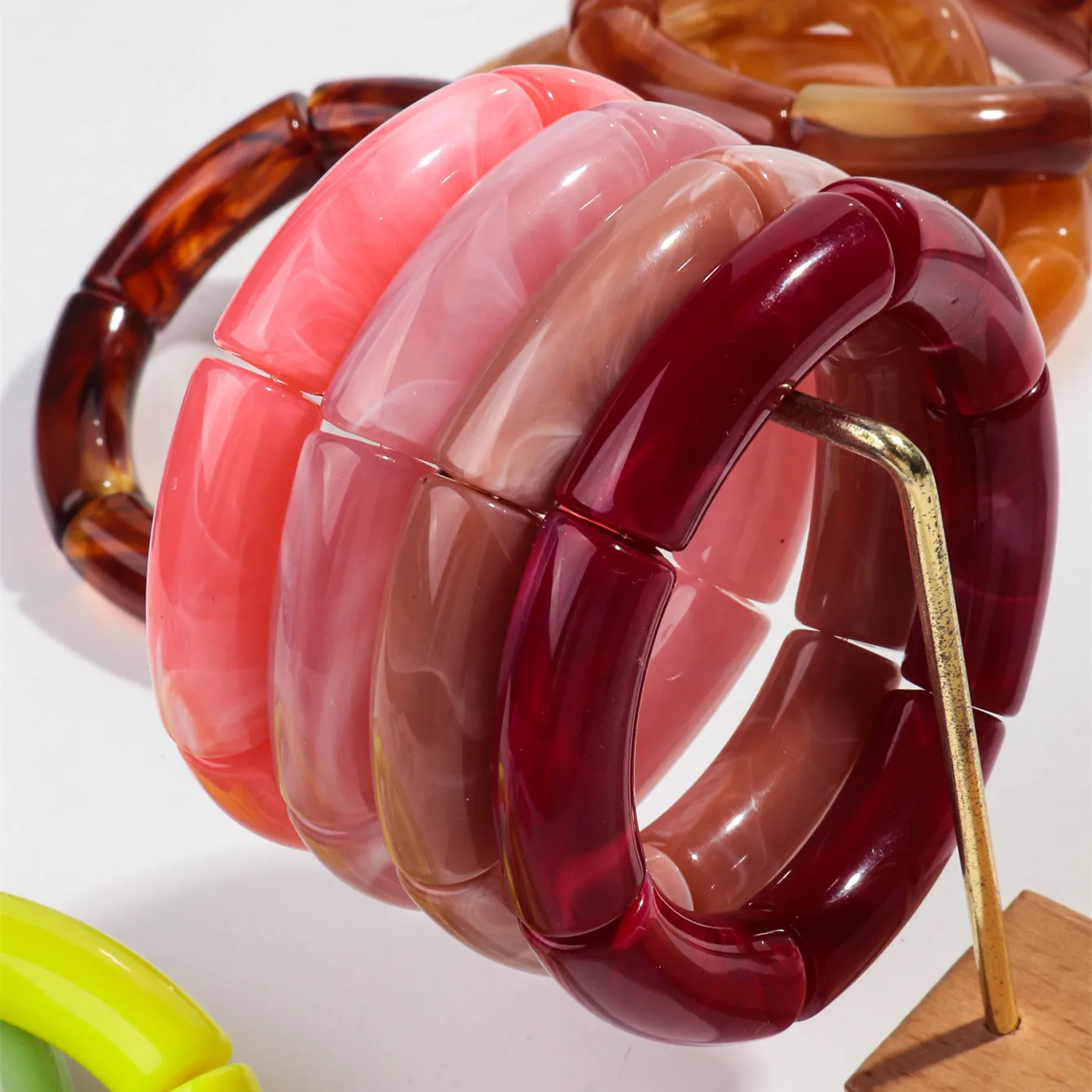 New-Bamboo-Tube-Acrylic-Stack-Elastic-Bracelets-set-for-Women-Men ...