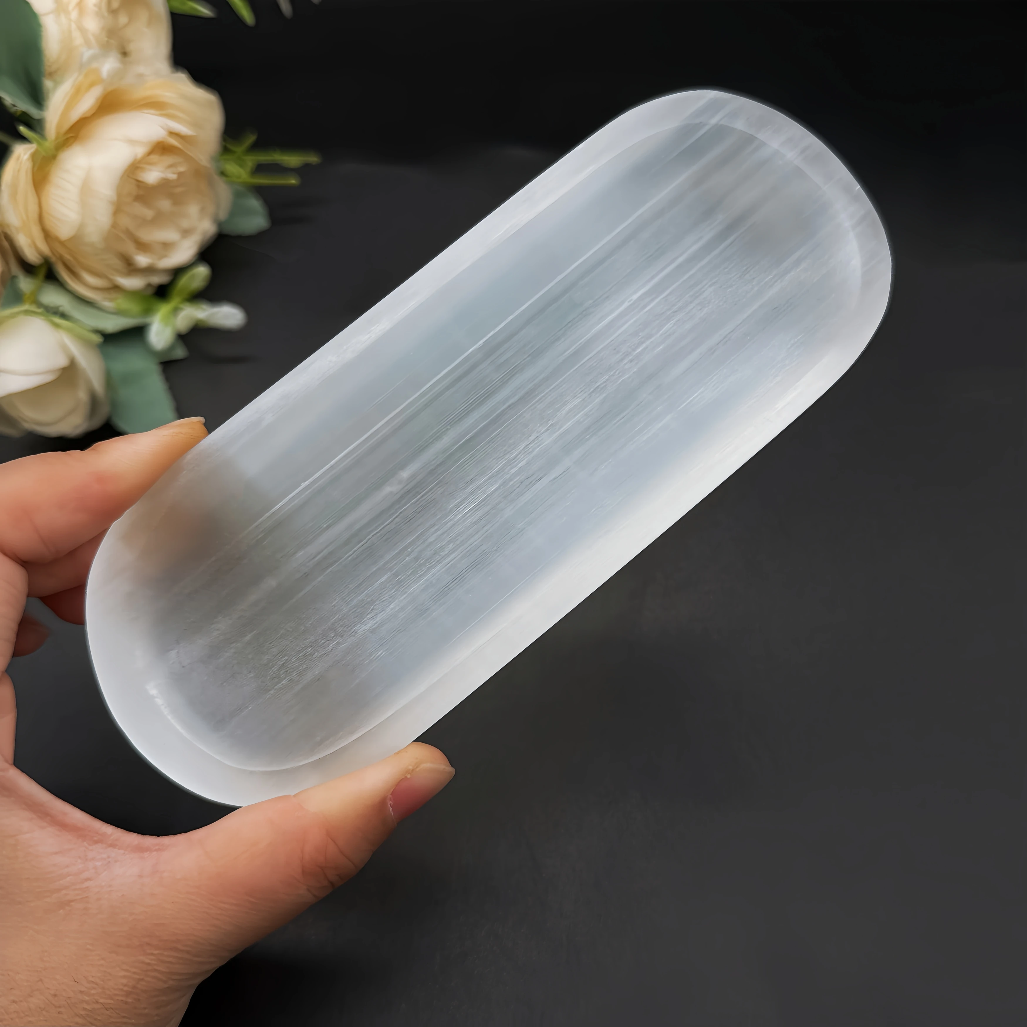 14-16cm Natural Selenite Bowl White Gypsum Crystal Stone Reiki Healing ...