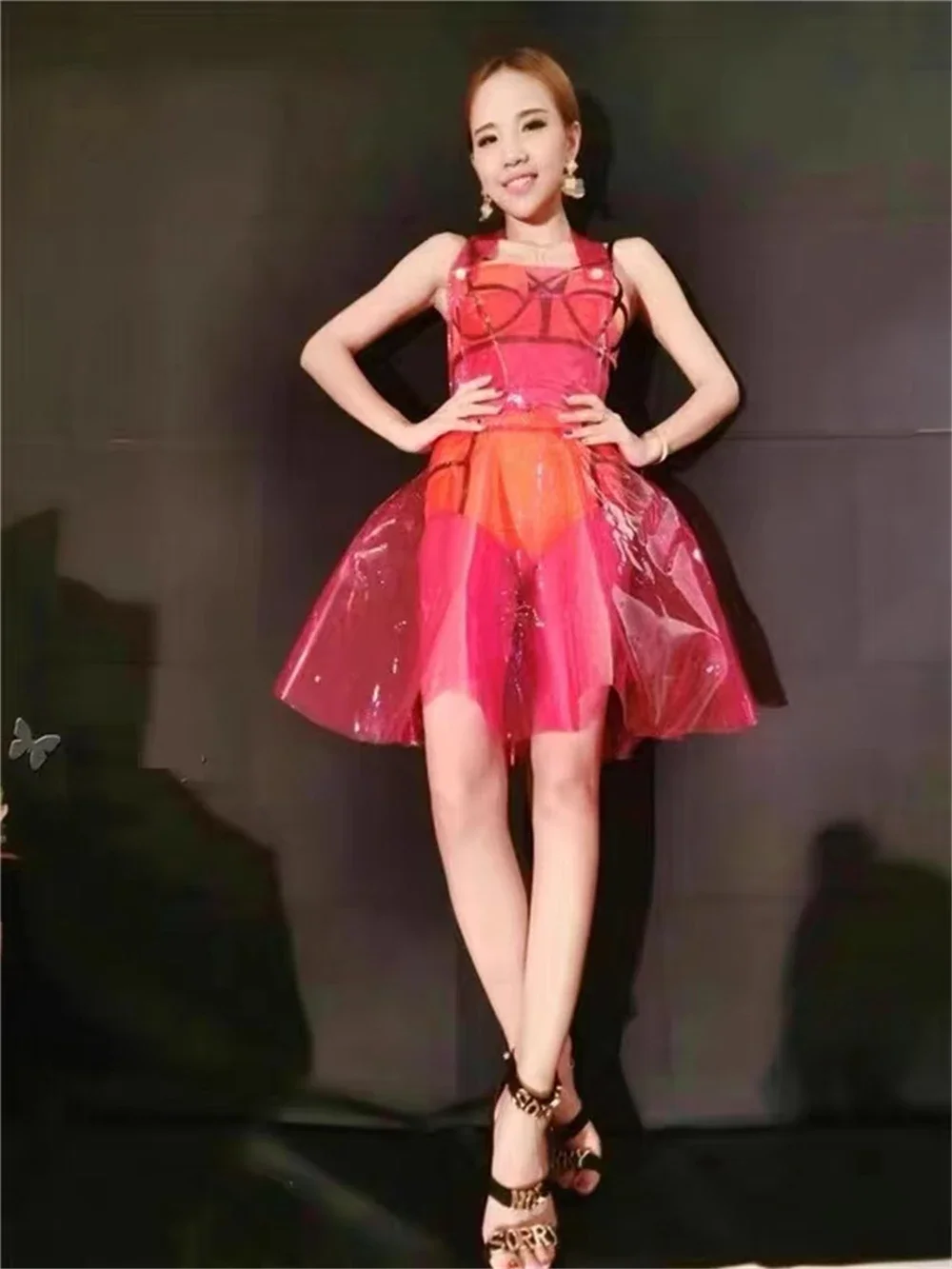 Vestido-hologr-fico-de-PVC-para-cantante-ropa-amarilla-fluorescente-de ...