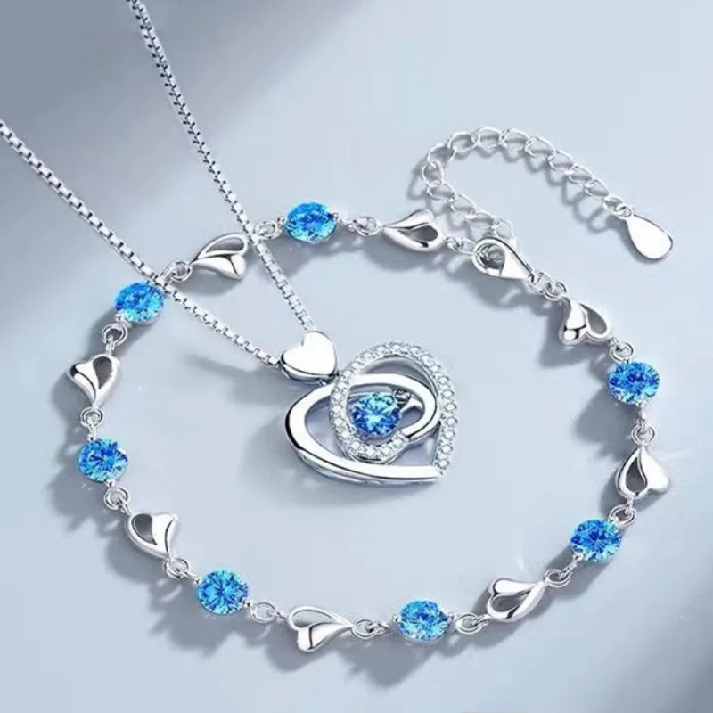 Ensemble-collier-et-bracelets-coeur-d-oc-an-pour-femme-argent-S925-bleu ...