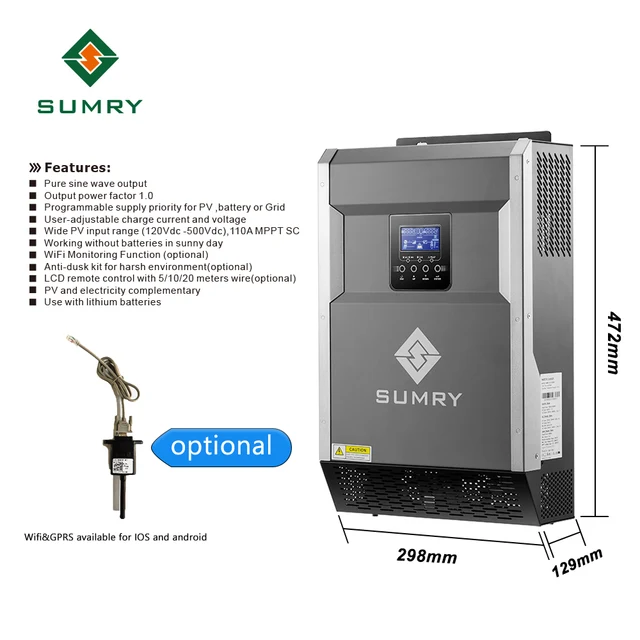 SUMRY 5.5KW 48VDC Hybrid Solar Inverter AC220V MPPT Charger 110A PV ...