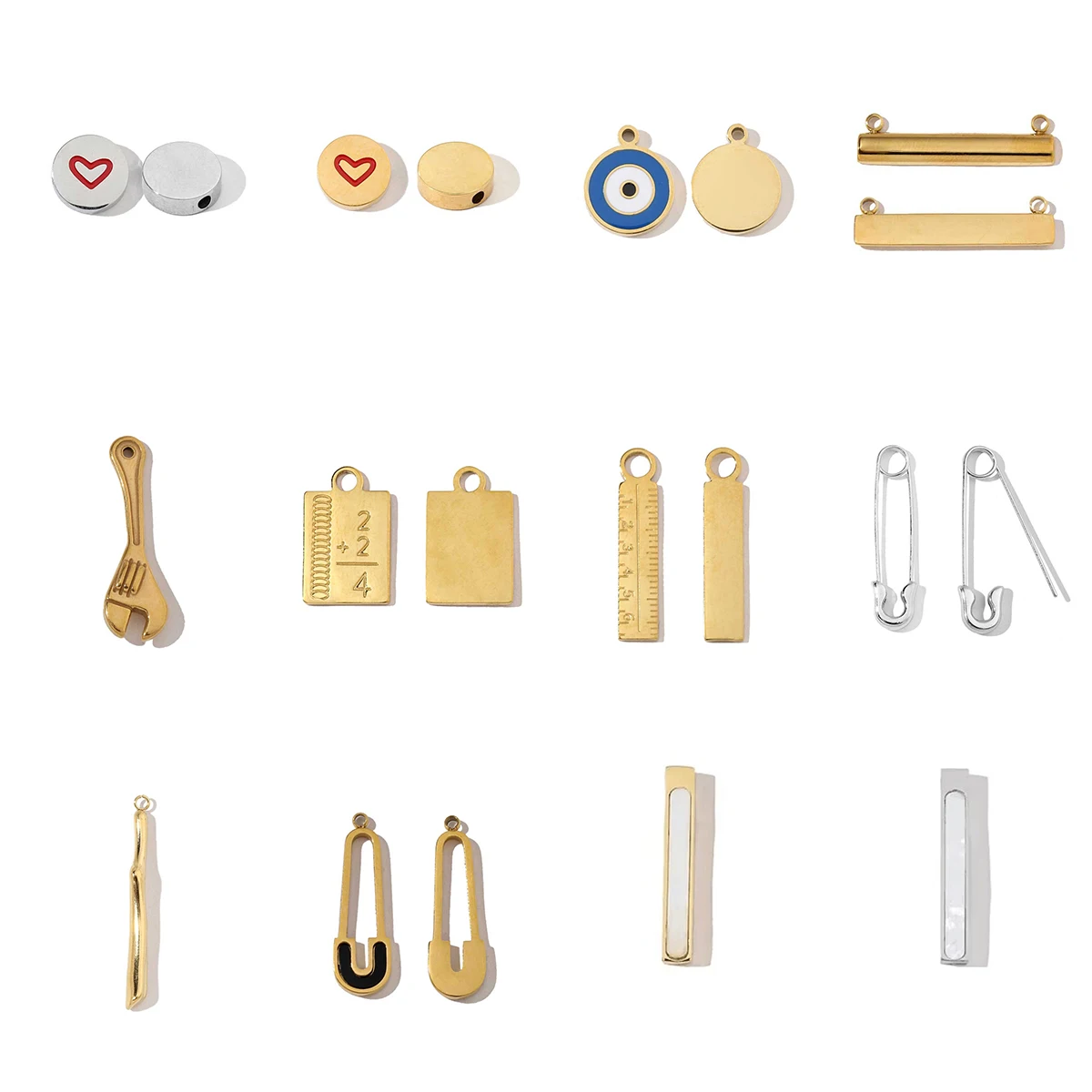 3Pcs-Lot-Stainless-Steel-Gold-Color-Heart-Charms-Pin-Spanner-For-DIY ...