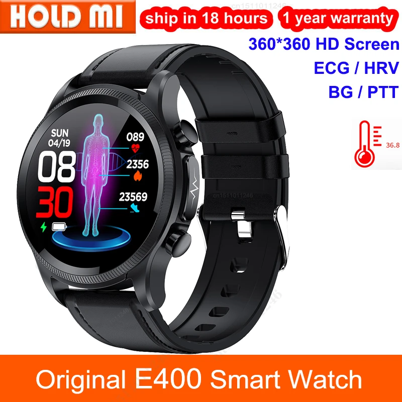 E400 Smart Watch Men ECG PPG HRV PTT Blood Sugar Blood Pressure Oxygen Body Temperature Monitor ...