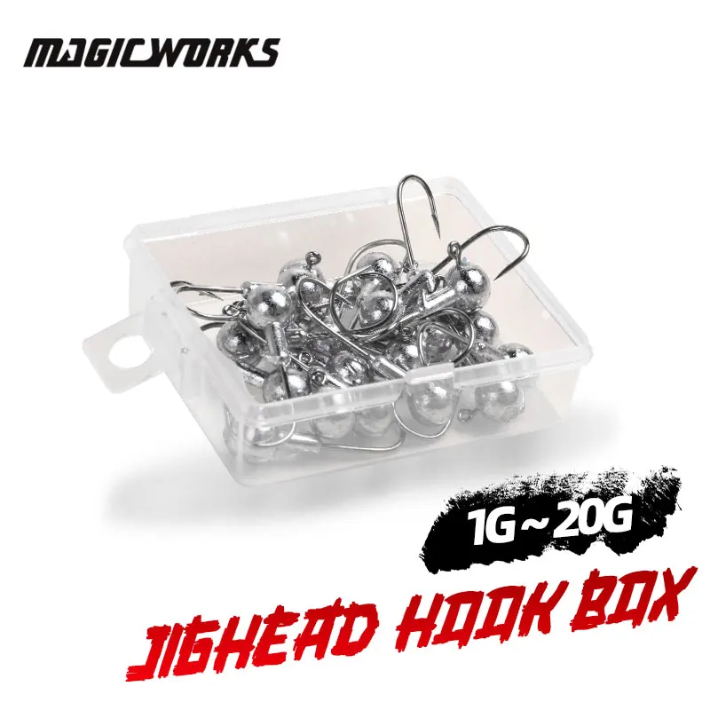 Magic Works Jig Head Set Sharp Fishing Hooks 1g 1.5g 2g 2.5g 3.5g 5g 7g ...