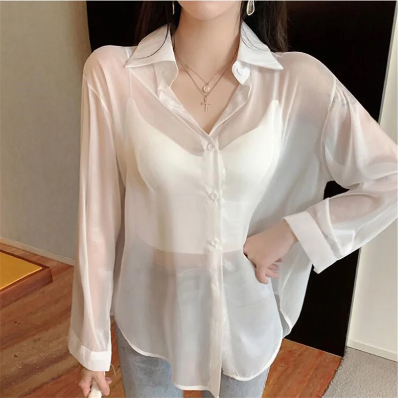 Summer-Loose-Sunscreen-Shirt-Women-Back-Slit-Tie-Long-sleeved-Thin ...