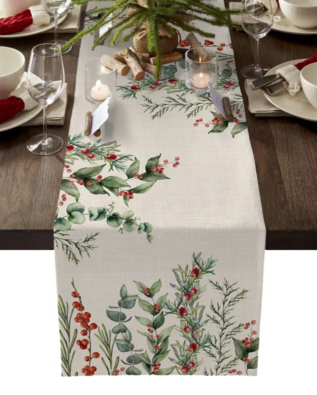 Christmas-Winter-Eucalyptus-Linen-Table-Runners-Wedding-Centerpiece-for ...