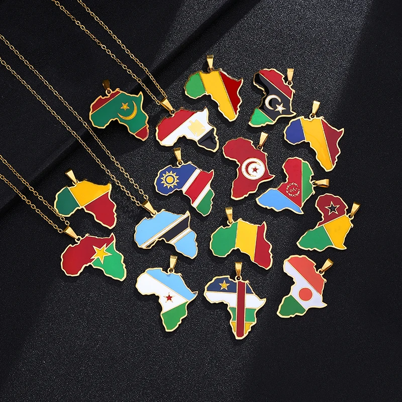 Collier avec pendentif carte de l'afrique, en acier inoxydable, bijoux ...
