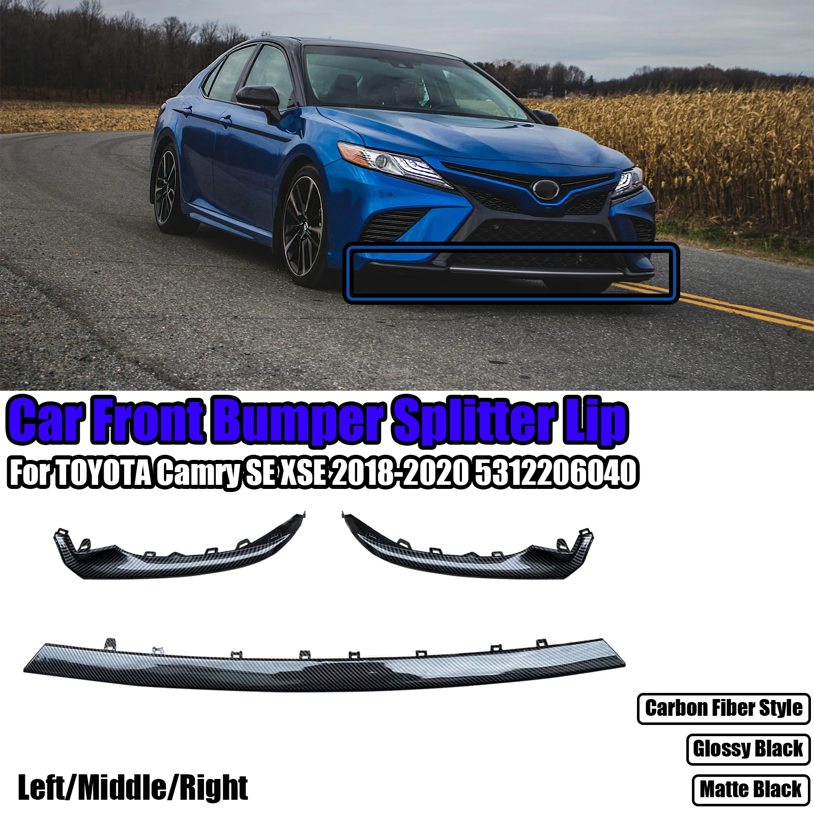 For TOYOTA Camry SE XSE 2018-2020 Car Front Bumper Splitter Lip Grille ...
