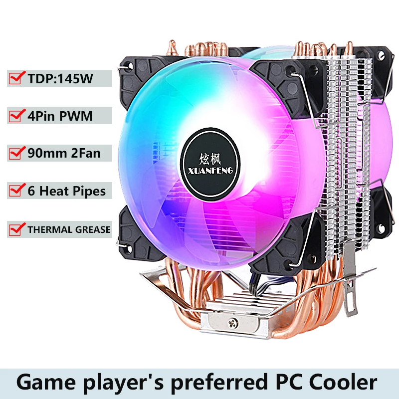 CPU-Radiator-PC-Cooler-2-4-6-Heat-Pipe-Cooling-90mm-Fan-For-Installing ...