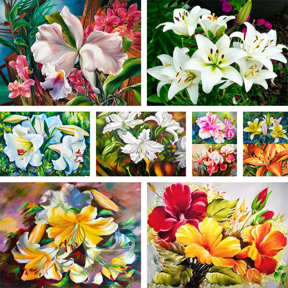 Flowers-Lily-Printed-11CT-Cross-Stitch-Complete-Kit-Embroidery-DMC ...